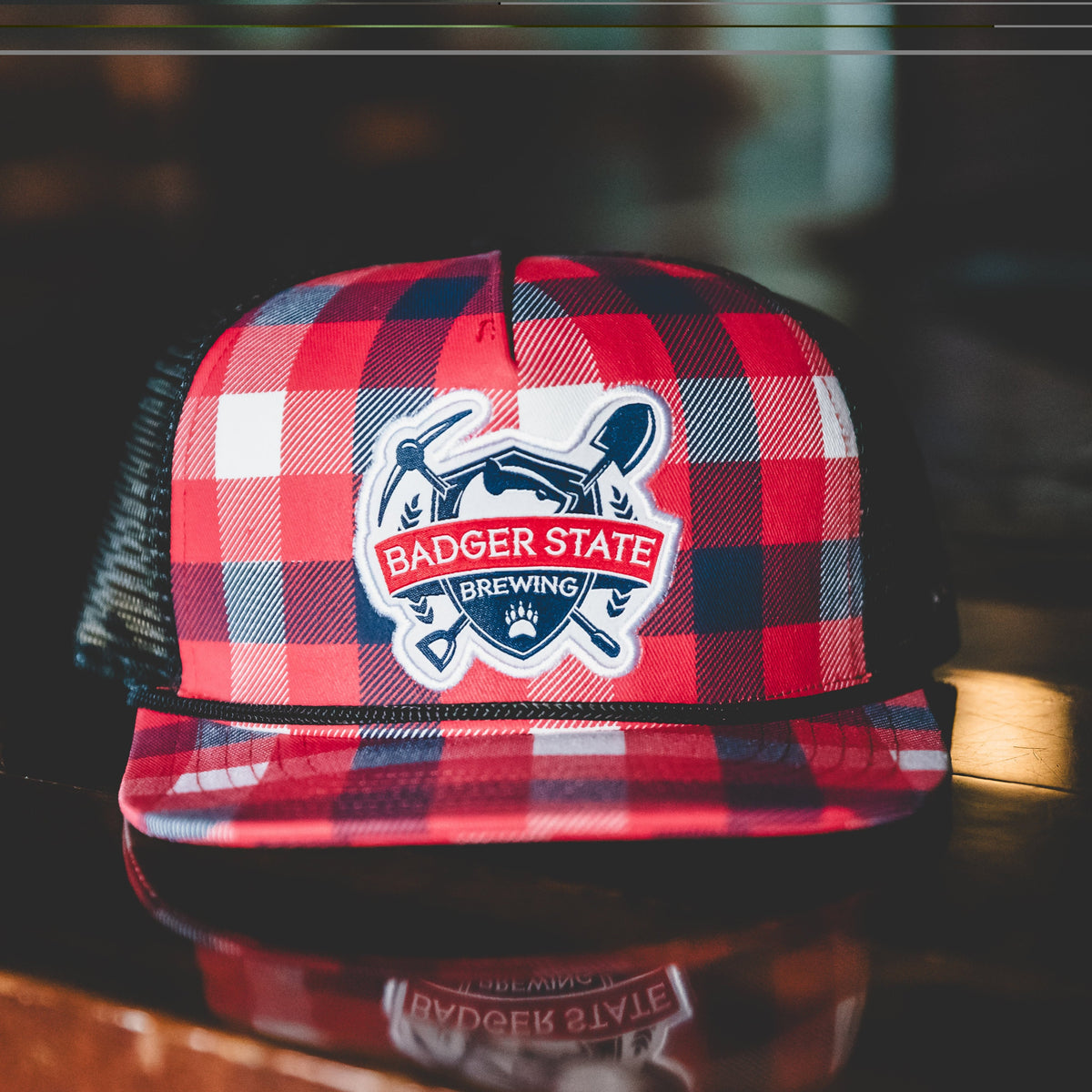 Flat Brim Plaid Red/Blue/Black Cap – Badger State Brewing